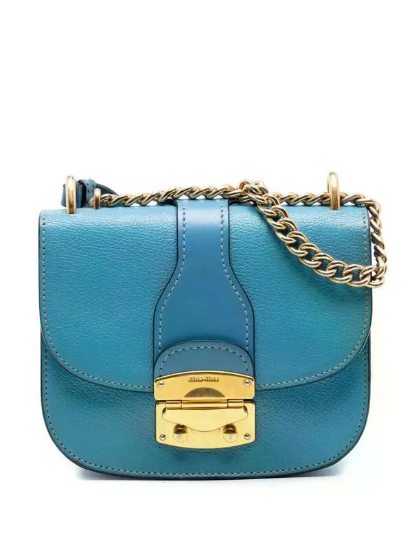 Miu Miu Goatskin Madras Crossbody Bag - Blue