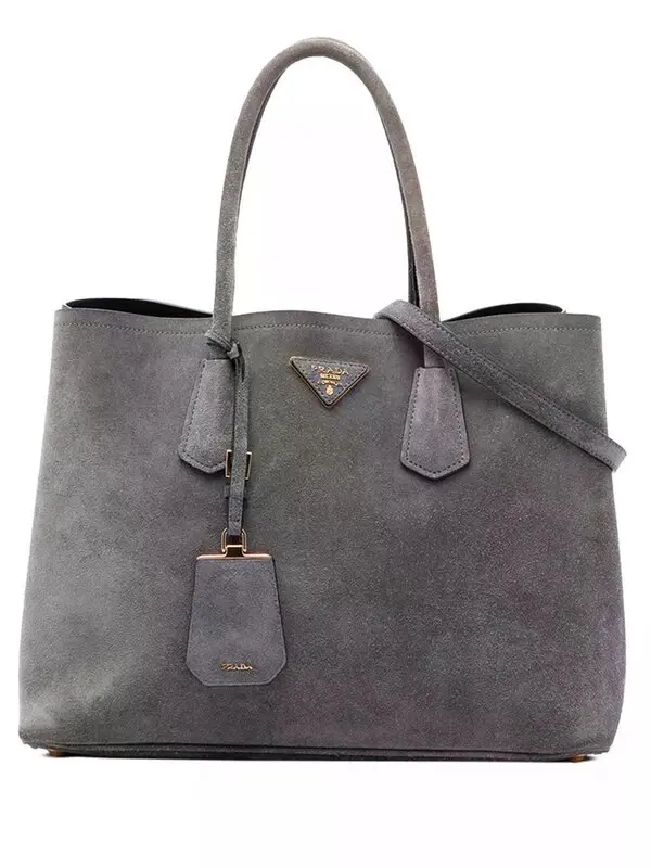 Prada Medium Scamosciato Double Satchel - Grey