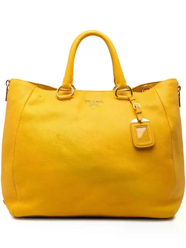 Prada Vitello Daino Side Zip Convertible Tote Satchel - Yellow