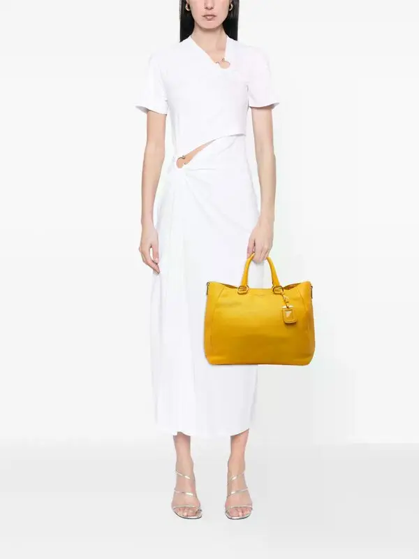 Prada Vitello Daino Side Zip Convertible Tote Satchel - Yellow