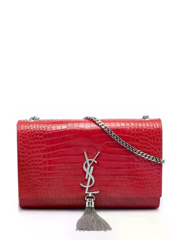 Saint Laurent Medium Croc Embossed Leather Kate Tassel Crossbody Bag - Red