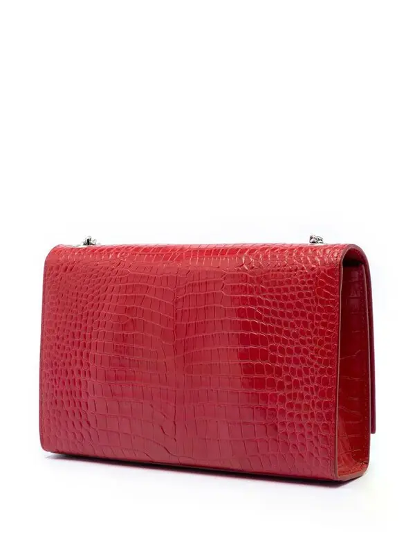 Saint Laurent Medium Croc Embossed Leather Kate Tassel Crossbody Bag - Red