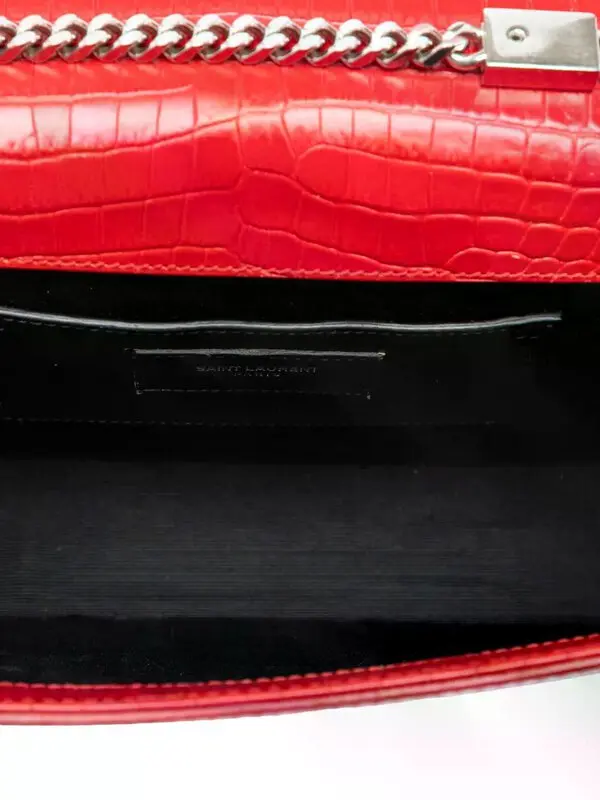 Saint Laurent Medium Croc Embossed Leather Kate Tassel Crossbody Bag - Red