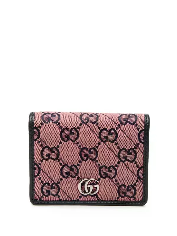 Gucci 2016-2026 Gg Marmont Matelasse Diagonal Gg Canvas Card Case Wallet Small Wallets - Pink