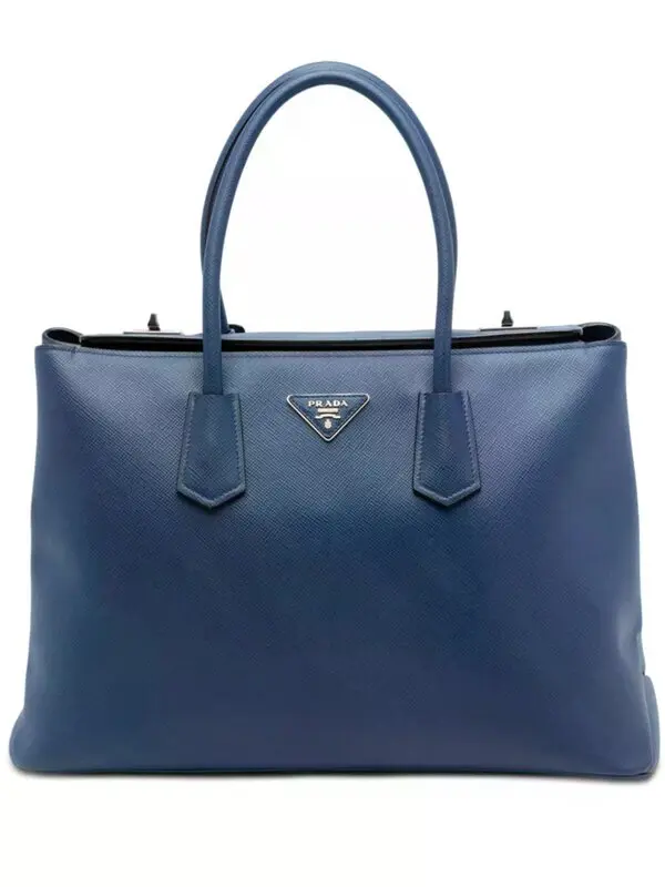 Prada Saffiano Cuir Turnlock Twin Satchel - Blue