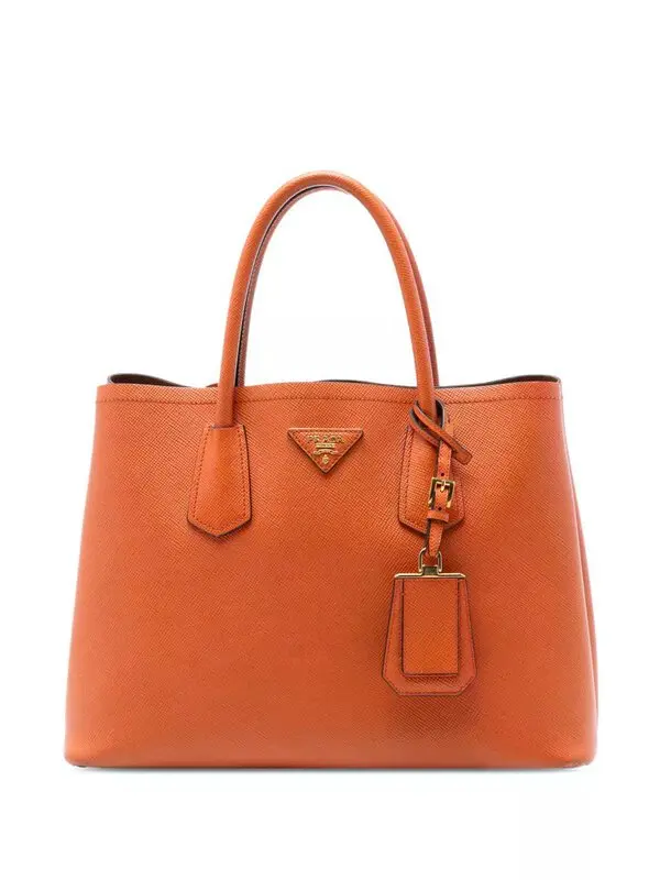 Prada Saffiano Cuir Double Satchel - Orange