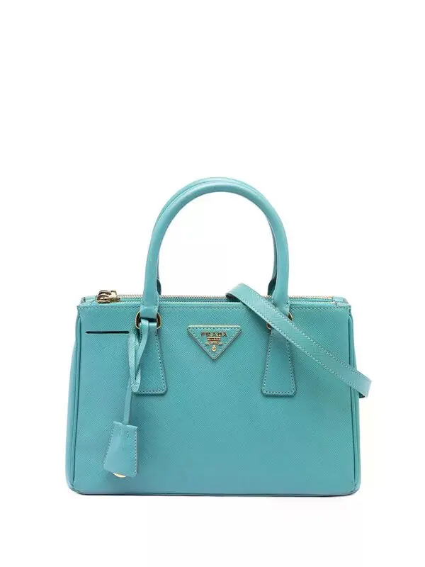Prada Mini Saffiano Lux Galleria Double Zip Satchel - Blue