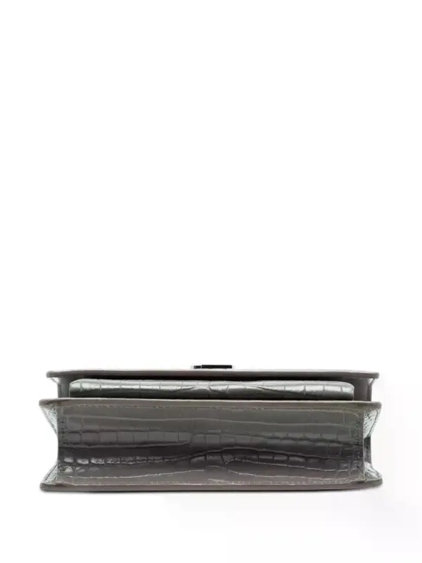 Saint Laurent 2017 Mini Croc Embossed Leather Monogram Sunset Wallet On Chain - Grey