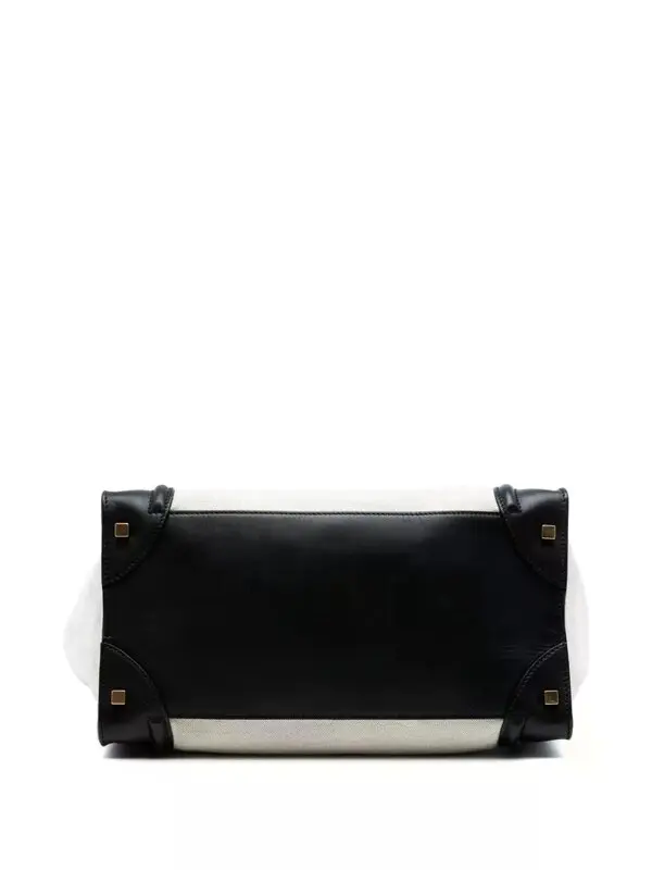 Celine 2011 Mini Bicolor Canvas And Leather Luggage Tote Handbag - Brown