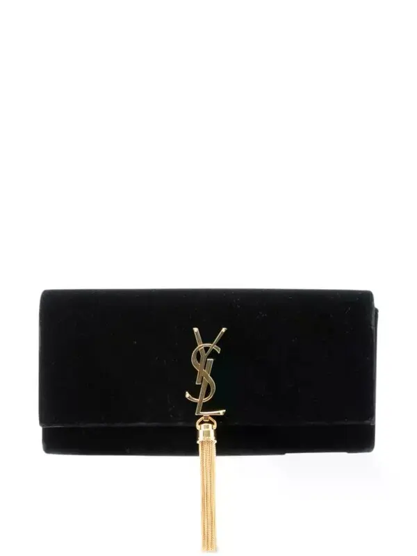 Saint Laurent 2014 Velvet Classic Monogram Cassandre Tassel Clutch Bag - Black