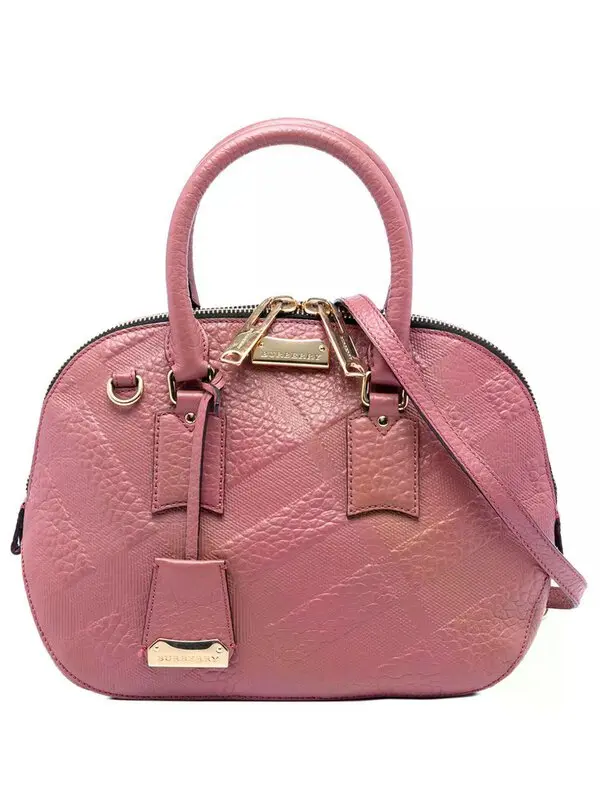 Burberry Heritage Grain Check Embossed Orchard Bowling Bag - Pink