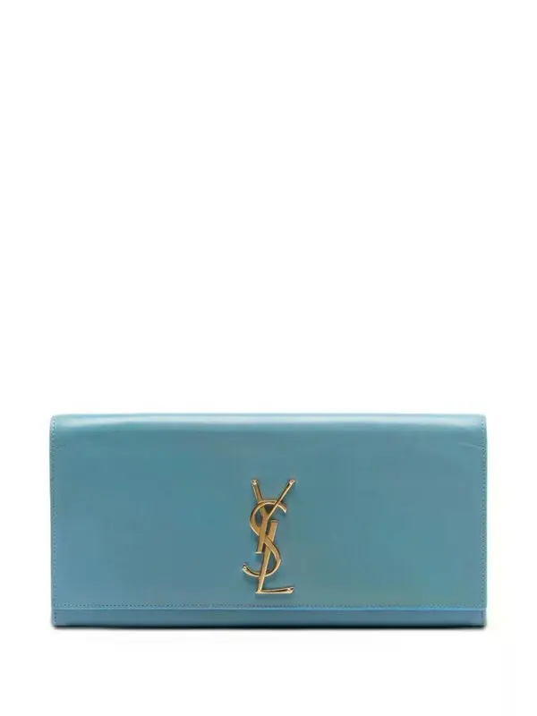Saint Laurent Smooth Leather Cassandre Clutch Bag - Blue