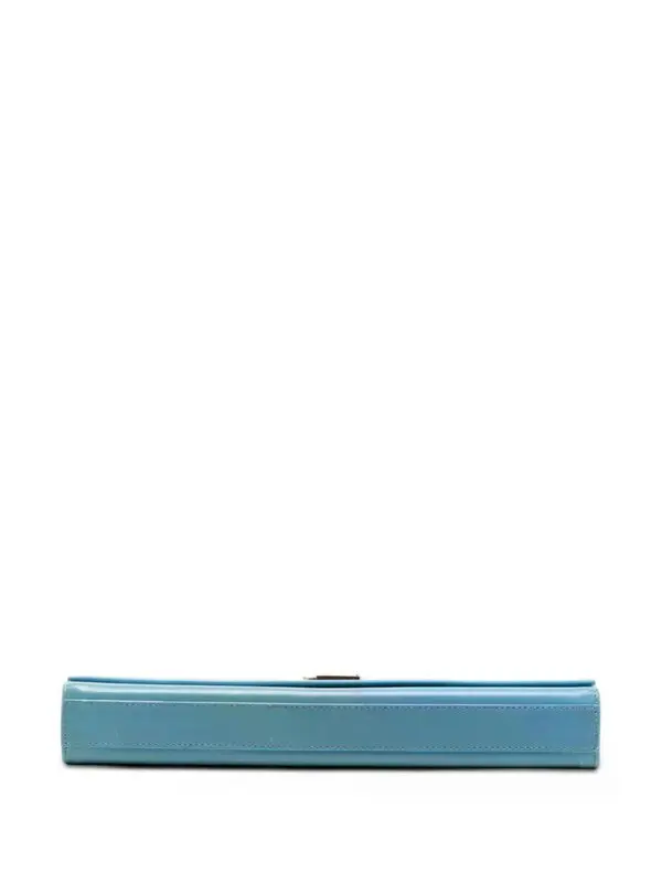 Saint Laurent Smooth Leather Cassandre Clutch Bag - Blue