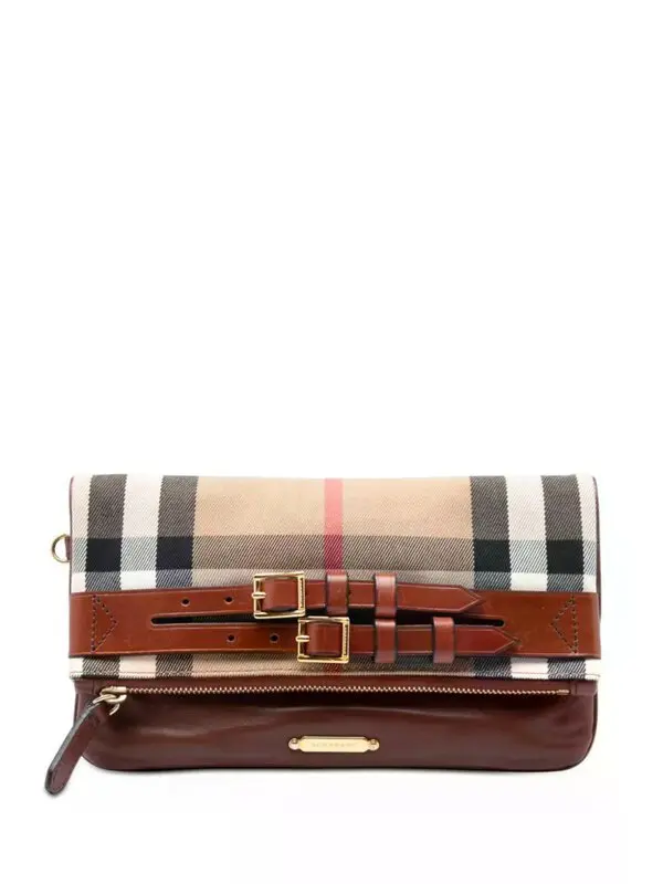 Burberry 2000-2017 House Check Canvas And Leather Adeline Fold Over Wristlet Clutch Bag - Neutrals
