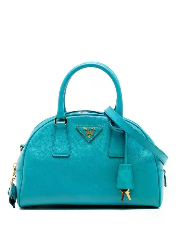 Prada Saffiano Lux Bowling Bag Satchel - Blue