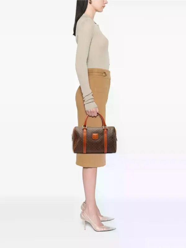 Celine 2011 Macadam Coated Canvas Boston Bag - Brown