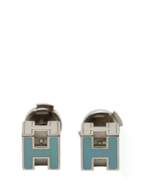 Hermès 2010-2026 Palladium Plated Lacquer Cage Earrings - Blue
