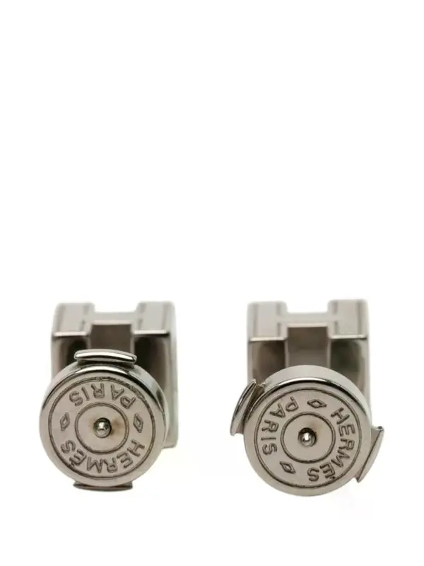 Hermès 2010-2026 Palladium Plated Lacquer Cage Earrings - Blue
