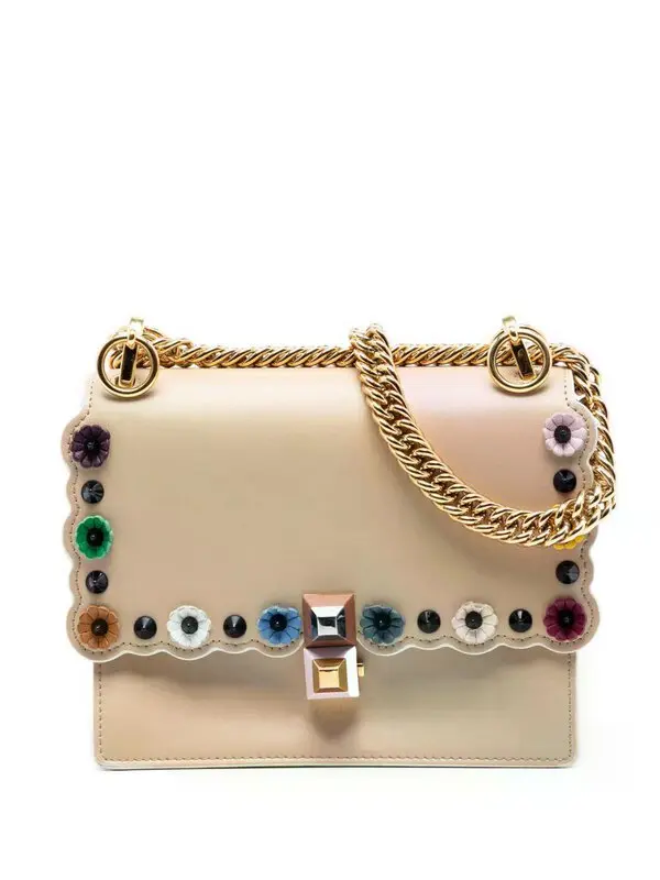 Fendi 2010-2026 Mini Scalloped Leather And Studded Floral Kan I Crossbody Bag - Neutrals