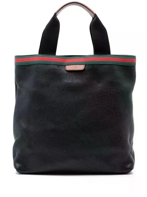 Gucci Leather Web Tote Bag - Black
