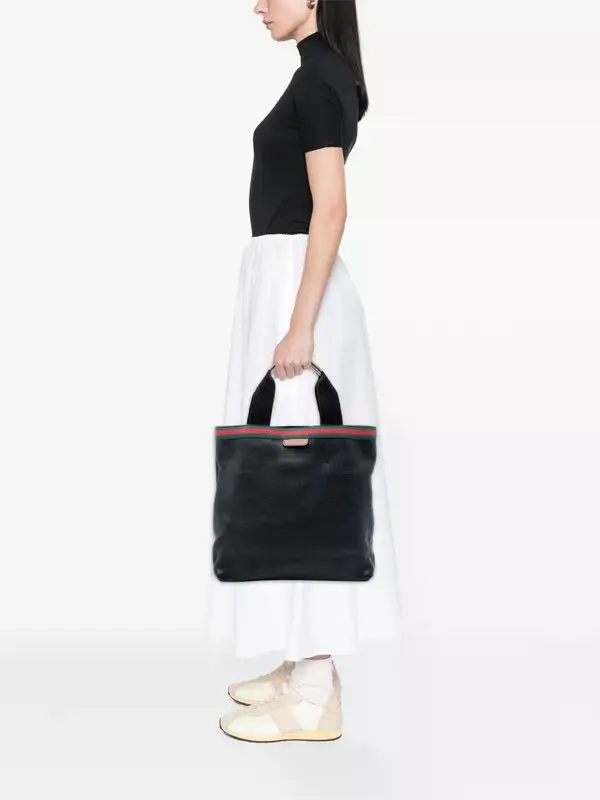 Gucci Leather Web Tote Bag - Black