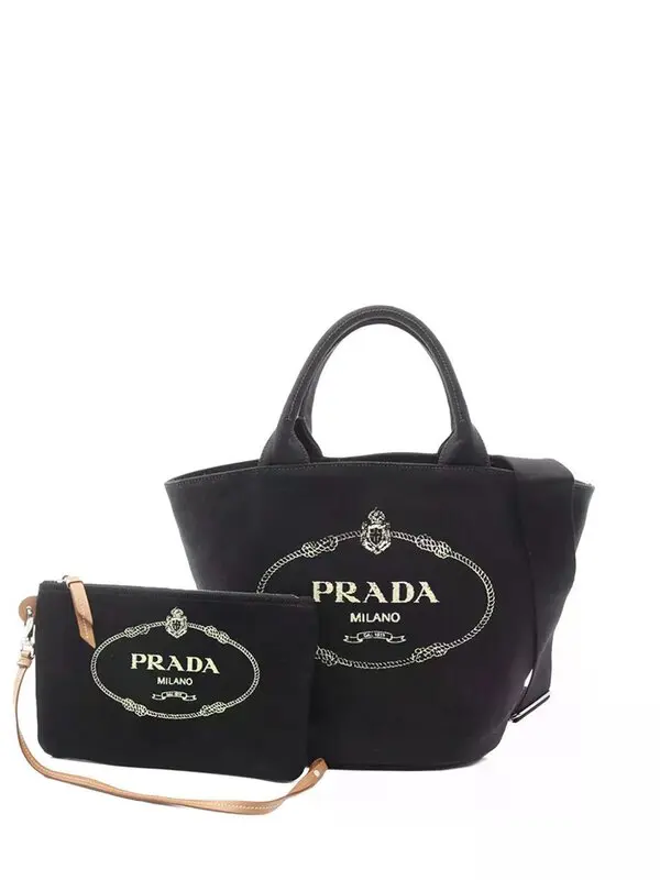 Prada Canvas Canapa Logo Satchel - Black