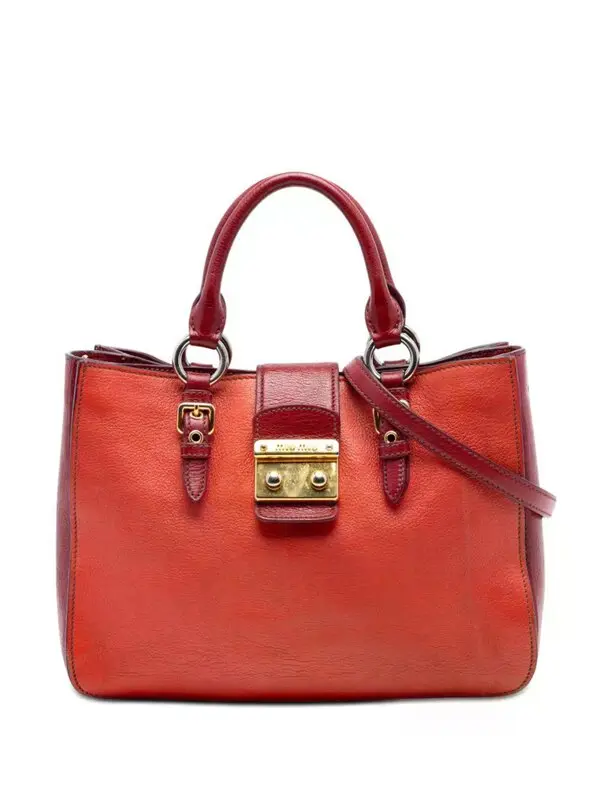 Miu Miu Bicolor Goatskin Madras Satchel - Orange