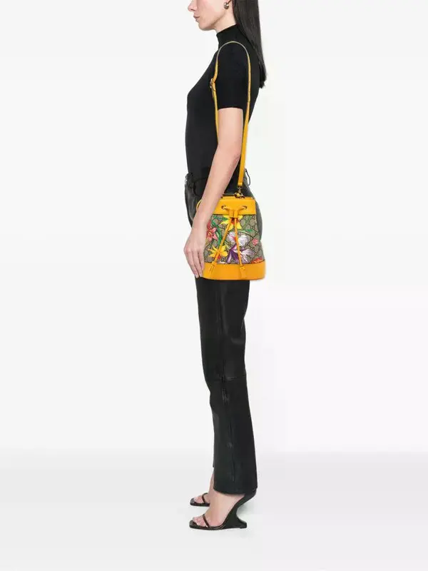 Gucci Small Gg Supreme Flora Ophidia Bucket Bag - Yellow