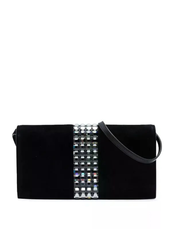 Gucci Suede Crystal Embellished Shoulder Bag - Black