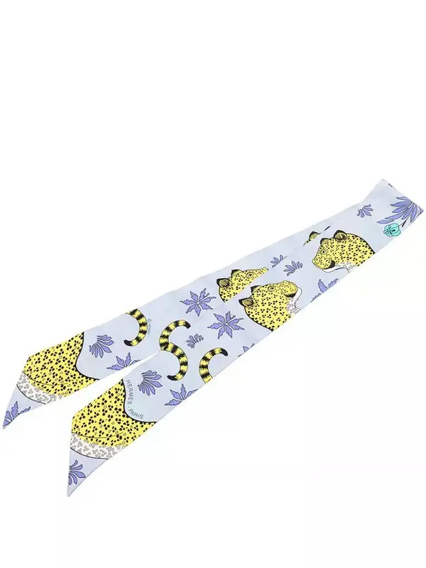 Hermès 2015-2026 Les Leopards Silk Twilly Scarf Scarves - Blue