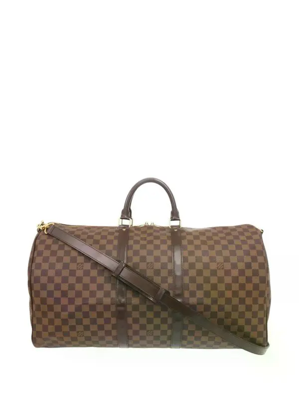 LOUIS VUITTON Damier Ebene Keepall Bandouliere 55 Travel Bag - Brown