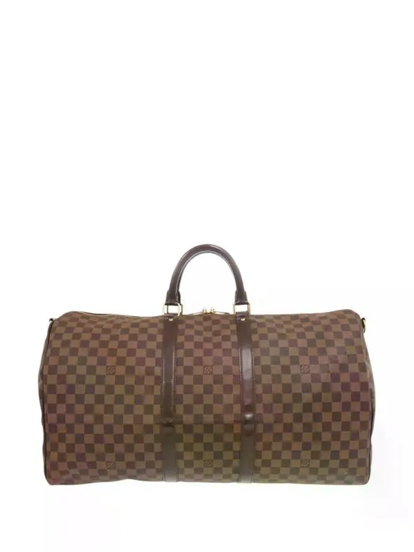 LOUIS VUITTON Damier Ebene Keepall Bandouliere 55 Travel Bag - Brown