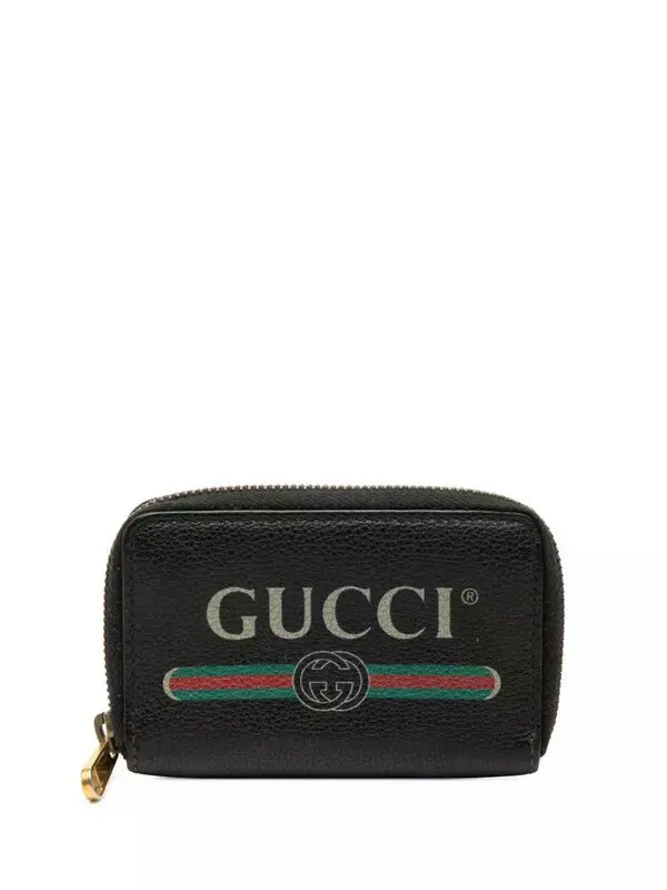 Gucci 2000-2015 Grained Calfskin Logo Zip Around Coin Pouch - Black