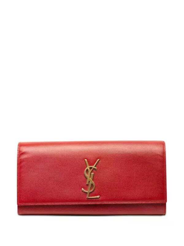 Saint Laurent 2013 Grain De Poudre Monogram Cassandre Clutch Bag - Red
