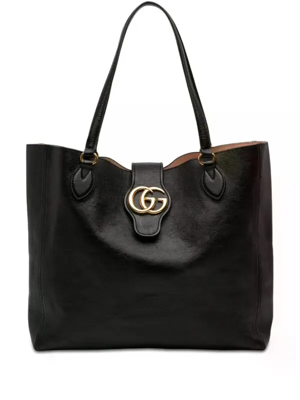 Gucci Leather Double G Dahlia Tote Bag - Black