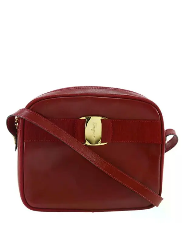 FERRAGAMO Leather Vara Bow Crossbody Bag - Red