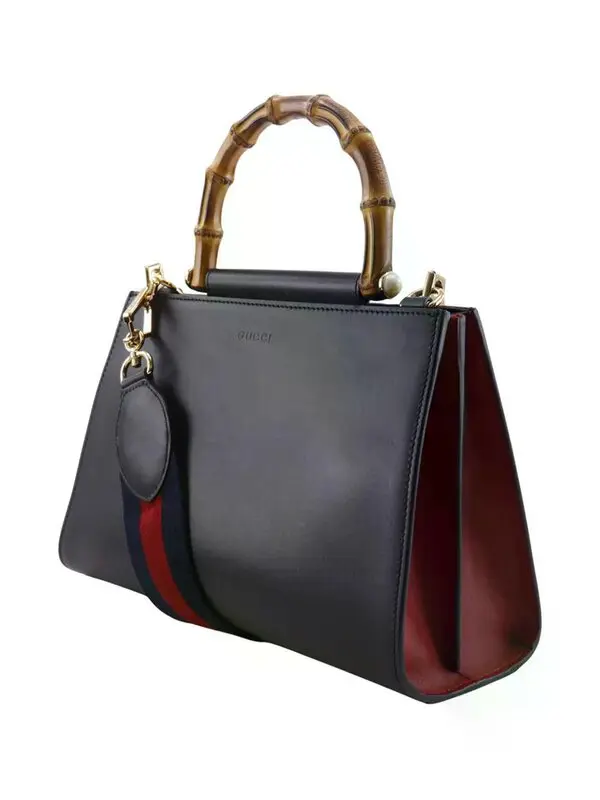 Gucci Leather Bamboo Nymphaea Web Satchel