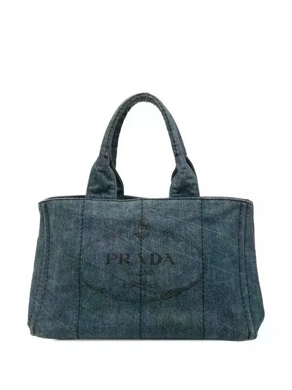 Prada Denim Canapa Logo Satchel 2013-2015 - Blue
