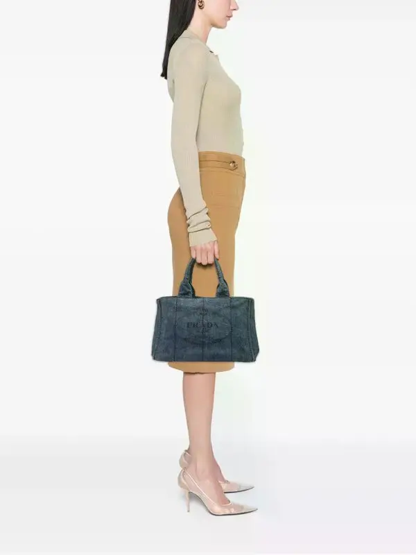 Prada Denim Canapa Logo Satchel 2013-2015 - Blue