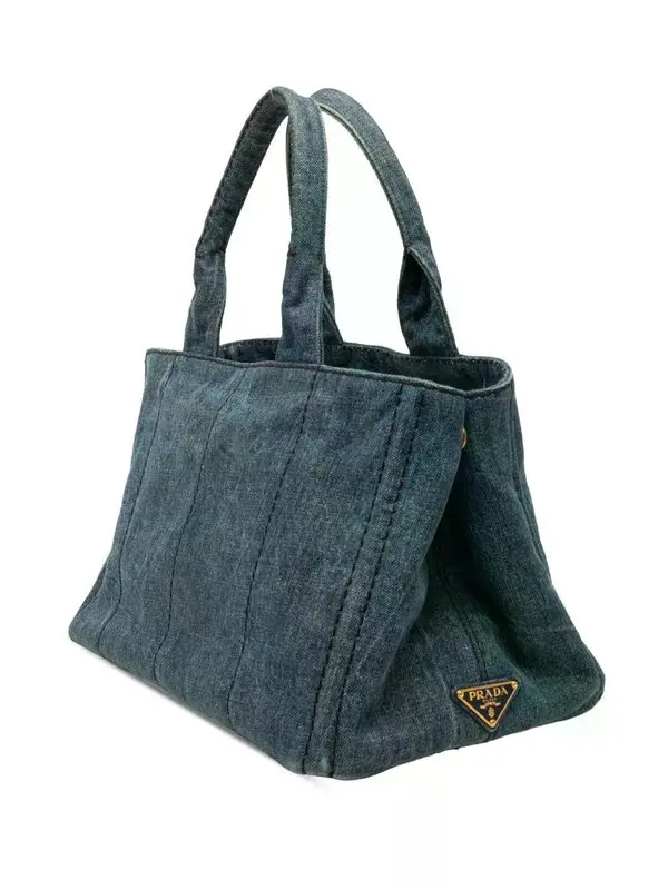 Prada Denim Canapa Logo Satchel 2013-2015 - Blue