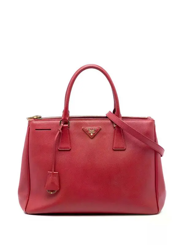 Prada Saffiano Leather Galleria Double Zip Satchel - Red