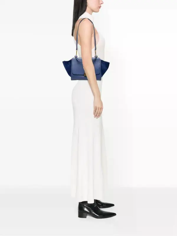 Celine 2014 Small Drummed Calfskin And Suede Trapeze Satchel - Blue