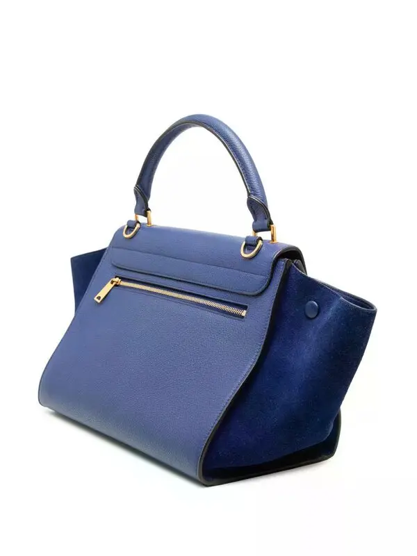 Celine 2014 Small Drummed Calfskin And Suede Trapeze Satchel - Blue