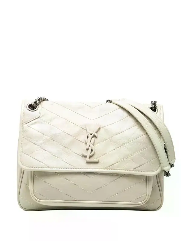 Saint Laurent 2024 Medium Crinkled Calfskin Niki Shoulder Bag - White
