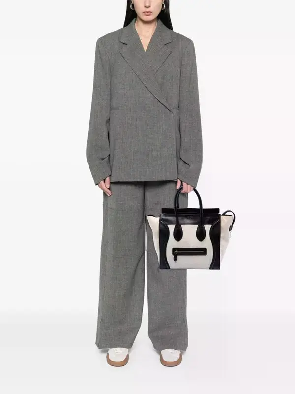 Celine 2011 Mini Bicolor Canvas And Leather Luggage Tote Handbag - Brown