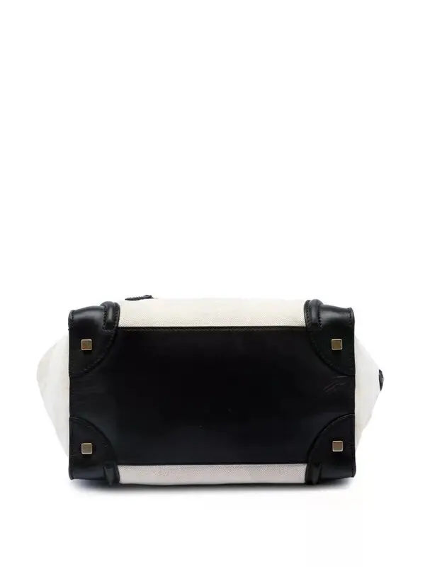 Celine 2011 Mini Bicolor Canvas And Leather Luggage Tote Handbag - Brown