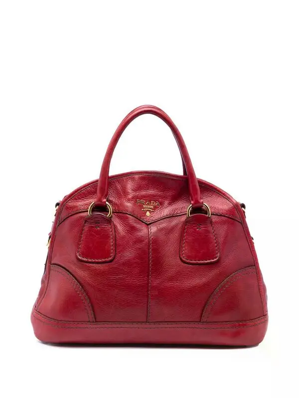 Prada Cervo Shine Satchel - Red