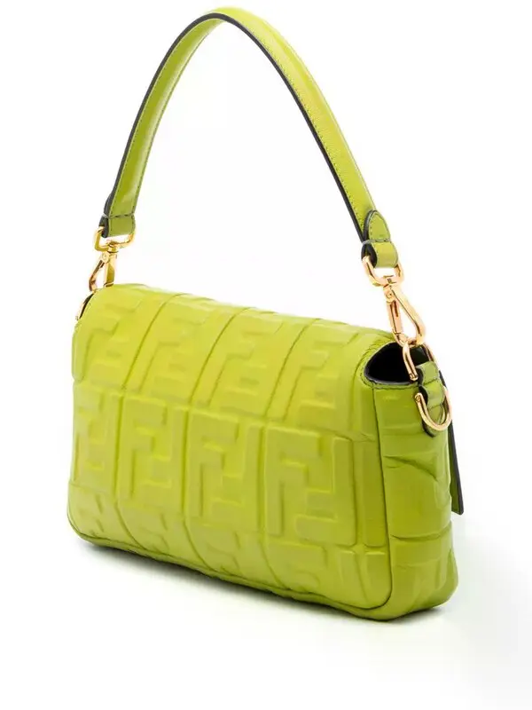 Fendi Zucca Embossed Leather Baguette Satchel - Green