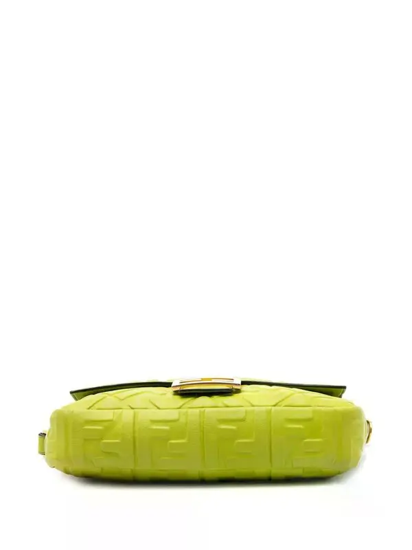 Fendi Zucca Embossed Leather Baguette Satchel - Green