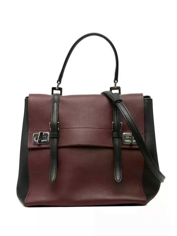Prada Bicolor Soft Calf Double Turnlock Satchel - Red